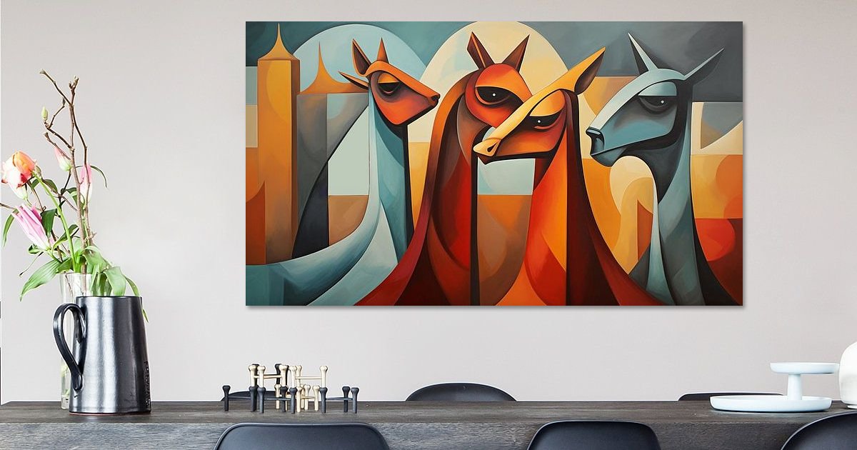 Abstracte kamelen kubisme panorama van TheXclusive Art op canvas, behang en meer